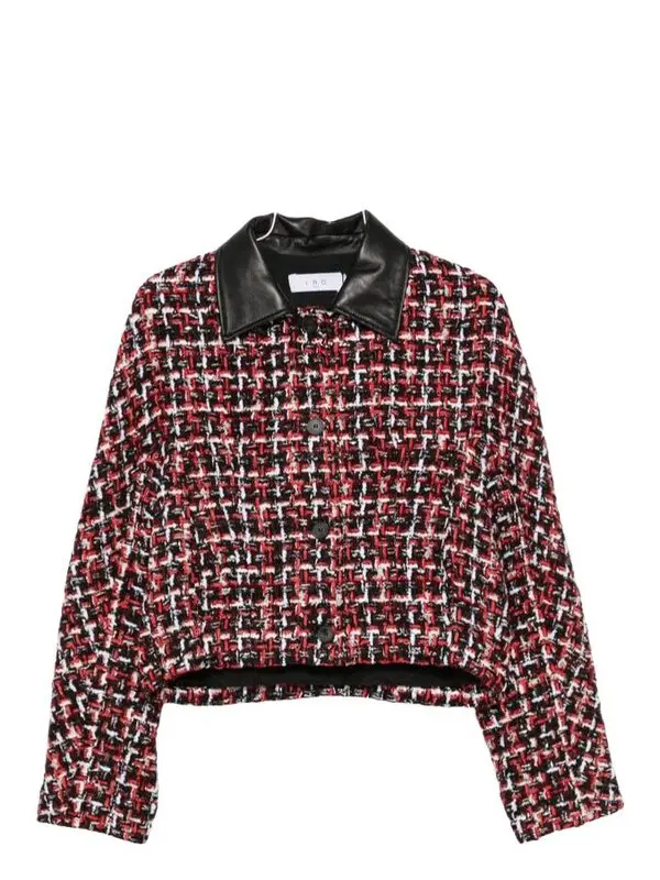IRO PARIS Textured Casual Jacket With Leather Collar - Black