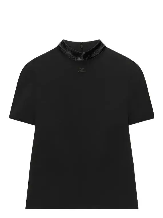 COURREGES Vinyl-trimmed High-neck T-shirt - Black