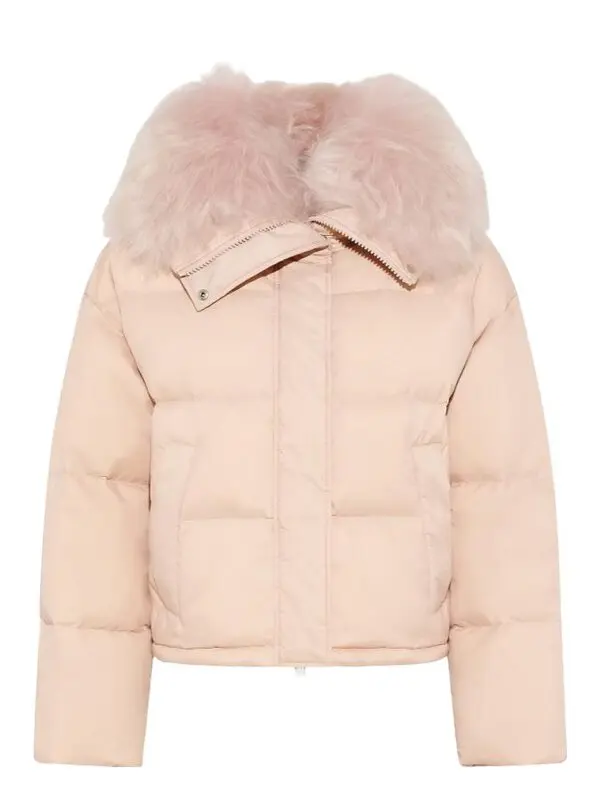 YVES SALOMON Shearling Trim Down Jacket - Rose