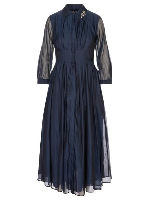 Max Mara Collared Long-sleeved Dress With Pleated Details - Black
