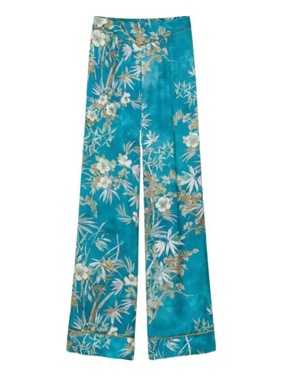 FORTE_FORTE Silk Floral Print Wide Leg Trousers - Topaz