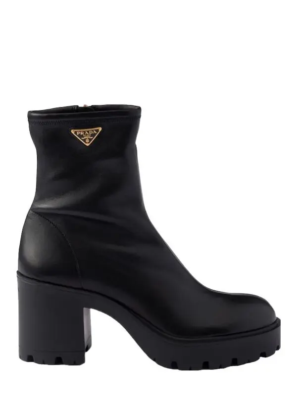 Prada Round Toe Zip-up Ankle Boots - Black
