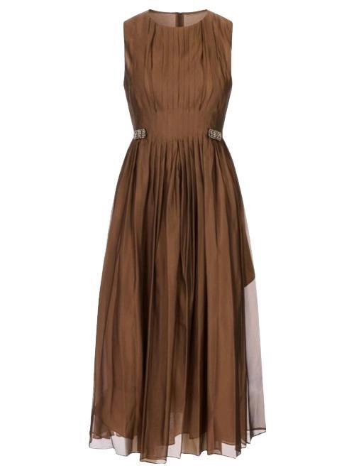 Max Mara Sleeveless Maxi Dress With Jeweled Embroidery - Brown
