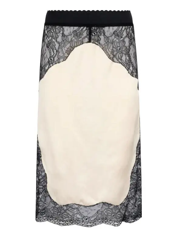 Attico The Satin Lace Skirt - Black/ivory