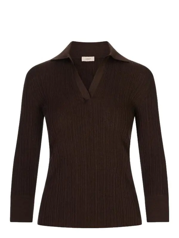 Agnona Collared V-neck Knit Pullover With Button Cuffs - Black