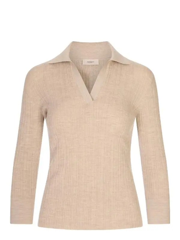 Agnona Ribbed Knit Collared Polo Shirt - Nude