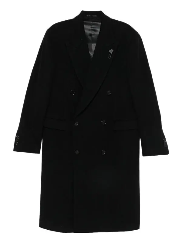 LARDINI Double-breasted Peaked-lapel Coat - Black