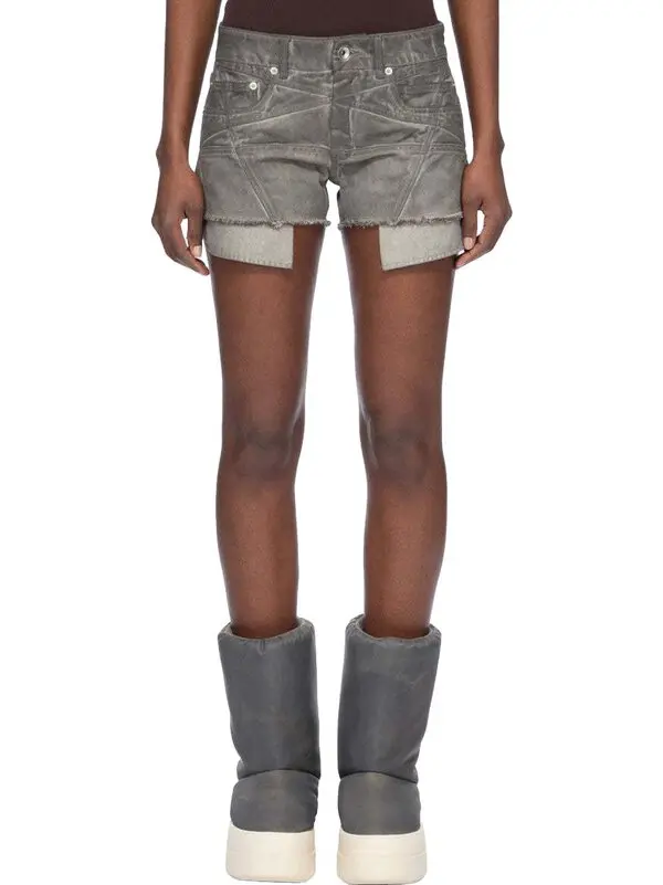 Rick Owens Denim Shorts With Belt Loops And Multiple Pockets - Dark Gray