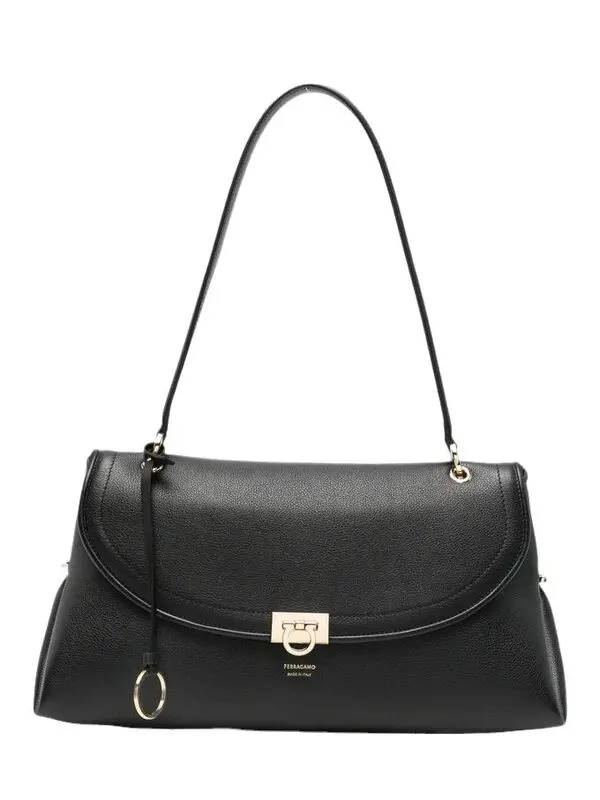 FERRAGAMO Gancini Flap Shoulder Bag - Black