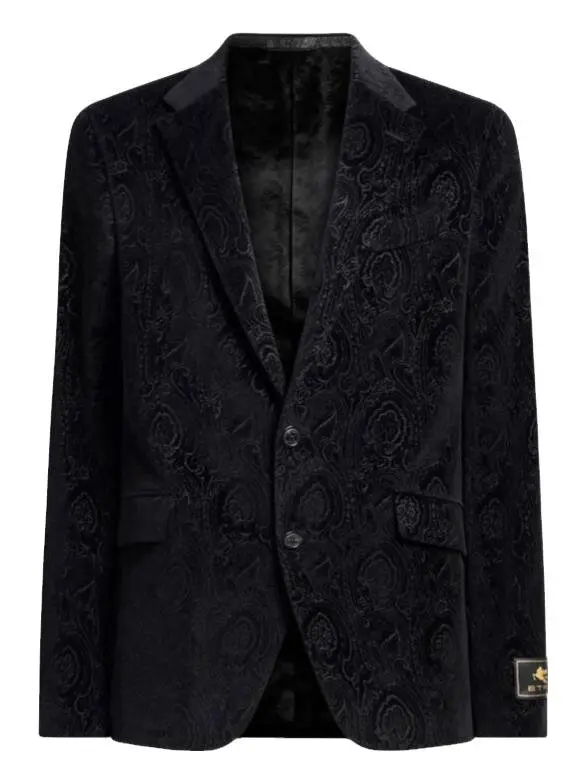 Etro Single-breasted Cotton Velvet Jacket With Arnica Motif - Black