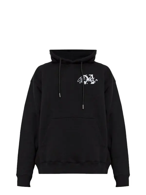 Off-White Long-sleeve Sweatshirt With Drawstring Hood - Black
