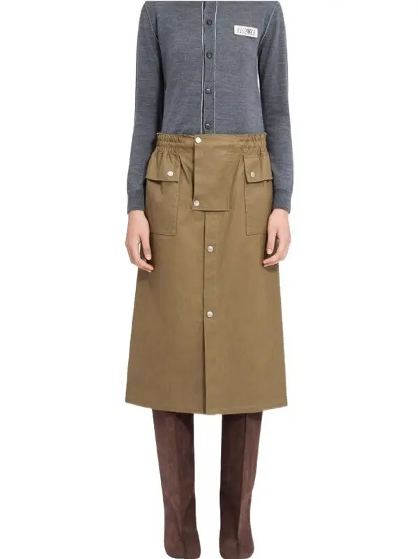 MAISON MARGIELA Drawstring Coated Cotton Midi Skirt - Khaki
