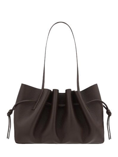 Yuzefi Scallop Shoulder Bag In Espresso Pebble Grained Leather - Black
