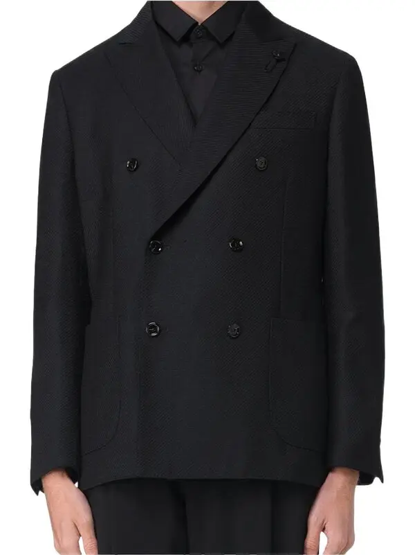 LARDINI Double-breasted Wool Jacket - Black