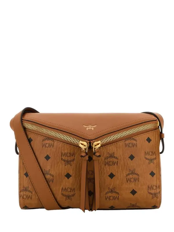 Mcm Logo Printed Diamant 3d Crossbody Bag - Brown