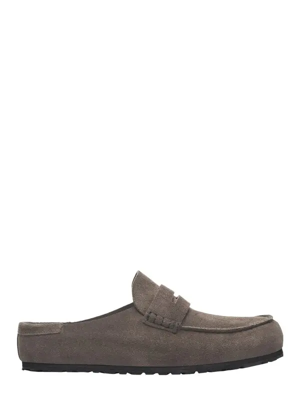 BIRKENSTOCK Round Toe Suede Slip-on Slippers - Black