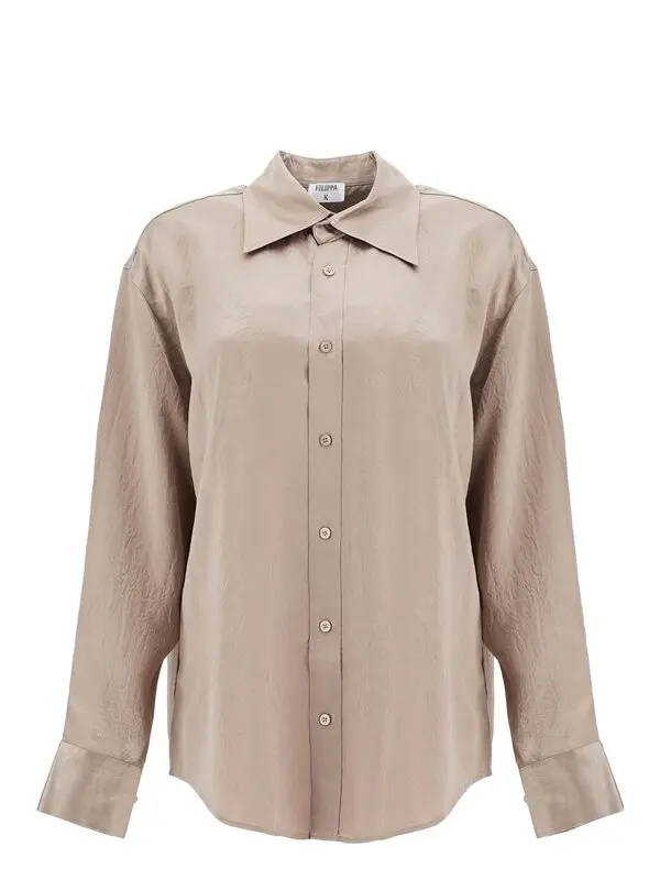 Filippa K Crinkled Shirt With Pointed Collar And Adjustable Cuffs - Nude