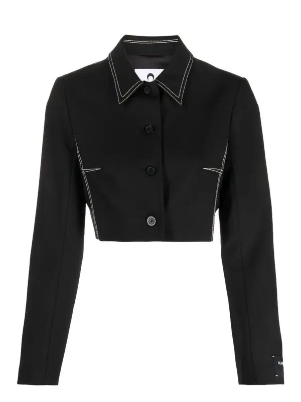 MARINE SERRE Moon Diamant-jacquard Cropped Jacket - Black