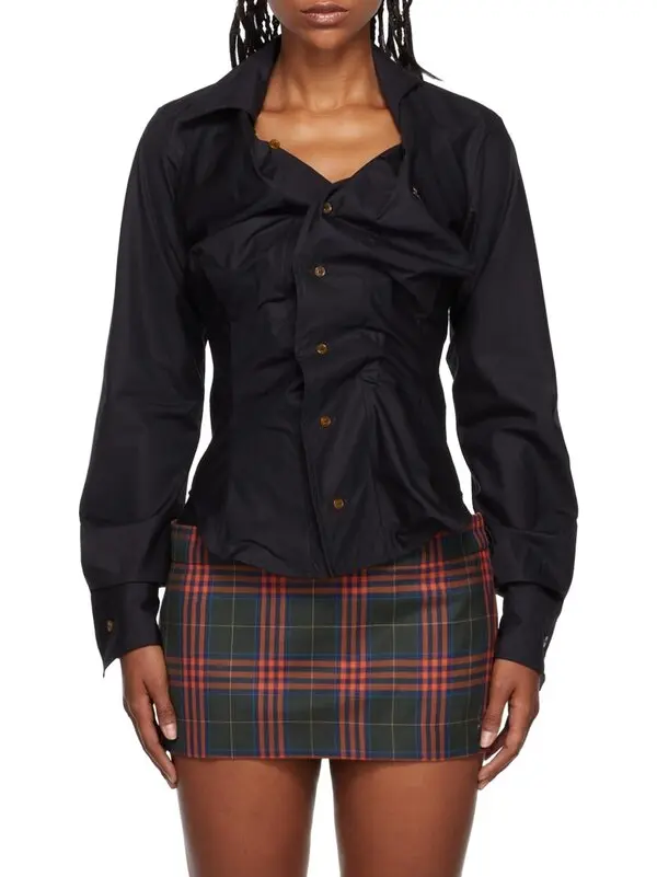 VIVIENNE WESTWOOD Orb Logo Embroidered Draped Shirt - Black