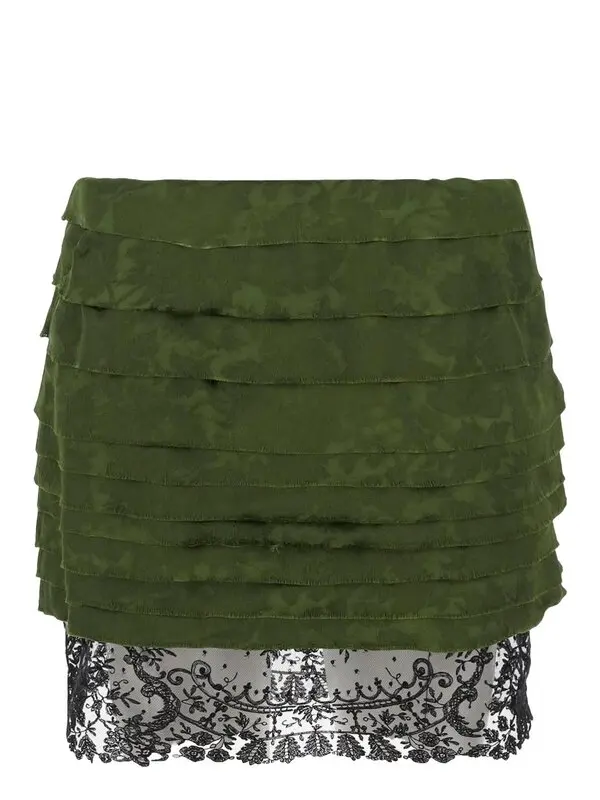 Saint Laurent Patterned Skirt With Lace Hem - Green