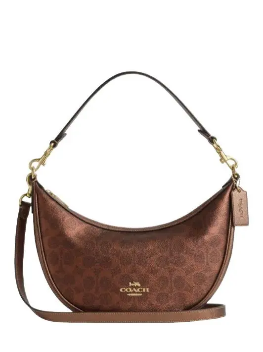 COACH Aria Shoulder Bag In Signature Canvas - Gold/brown/copper
