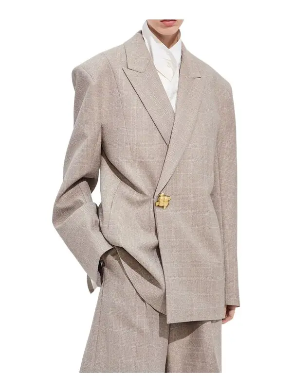 Bottega Veneta Prince Of Wales Wool Jacket - Silt/plaster