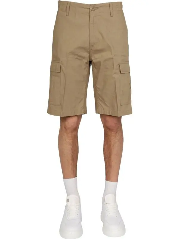 Carhartt Work In Progress Bermuda Cargo Shorts With Logo Detail - Brown