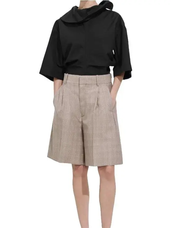 Bottega Veneta Prince Of Wales Wool Shorts - Nude