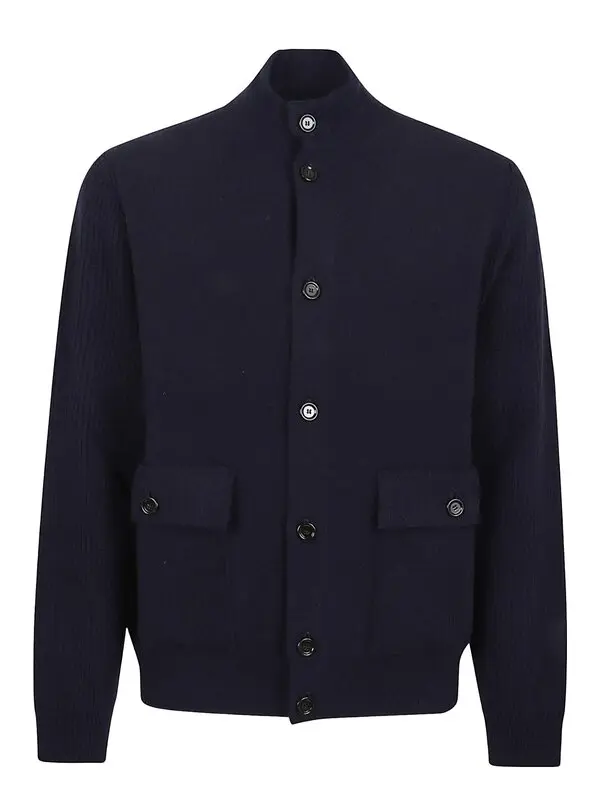 LARDINI High-neck Buttoned Knitted Cardigan - Black