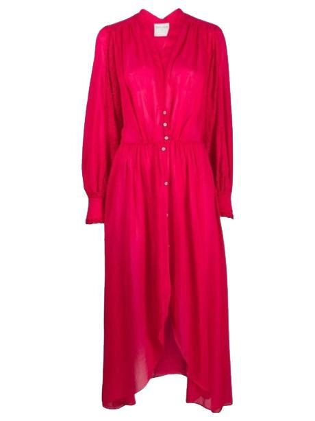 FORTE_FORTE Long Sleeve V-neck Dress With Irregular Hem - Red