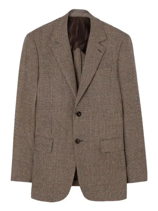 Burberry Checked Wool Linen Blend Sloane Tailored Jacket - Soap Beige/brown