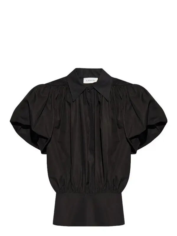 LANVIN Puff Sleeve Gathered Shirt - Black