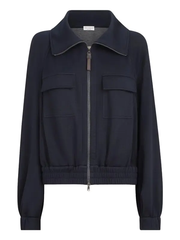 Brunello Cucinelli Cotton And Silk Interlock Cardigan With Shiny Zipper Pull - Black