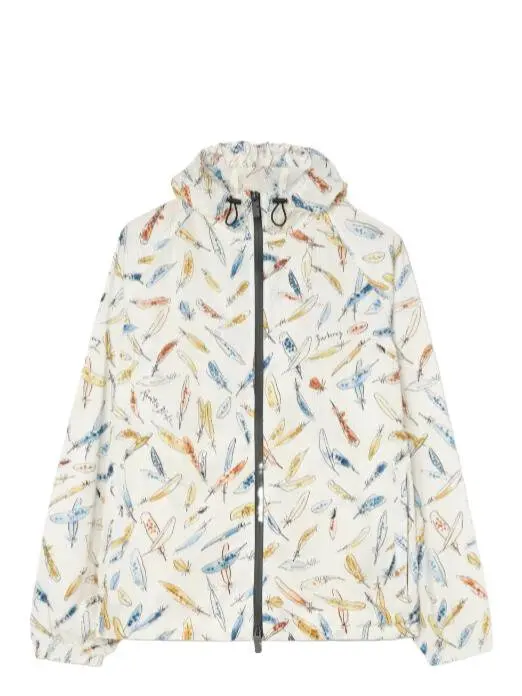 Burberry Feather Print Nylon Hooded Jacket - White