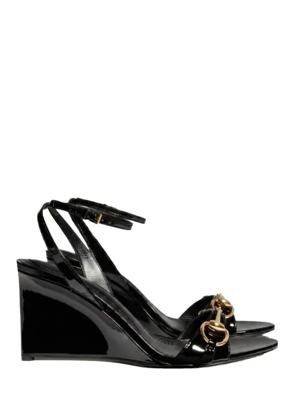 Gucci Donna Wedge Sandal With Horsebit Detail - Black