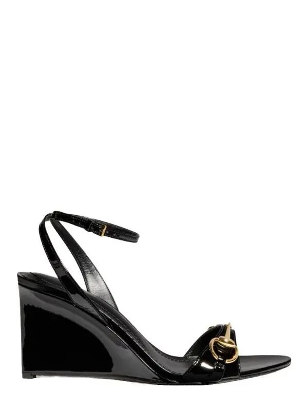 Gucci Donna Wedge Sandal With Horsebit Detail - Black
