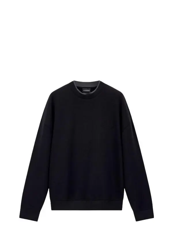 Emporio Armani Double Jersey Sweatshirt With Eagle Embroidery - Black