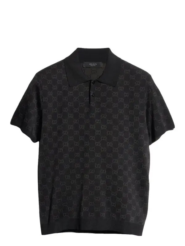 Gucci Viscose Gg Jacquard Polo Shirt - Black