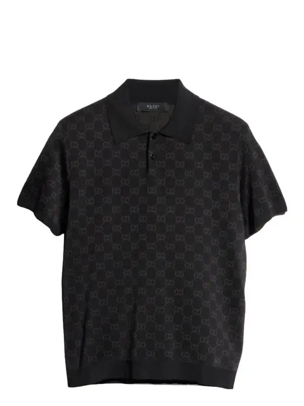Gucci Viscose Gg Jacquard Polo Shirt - Black