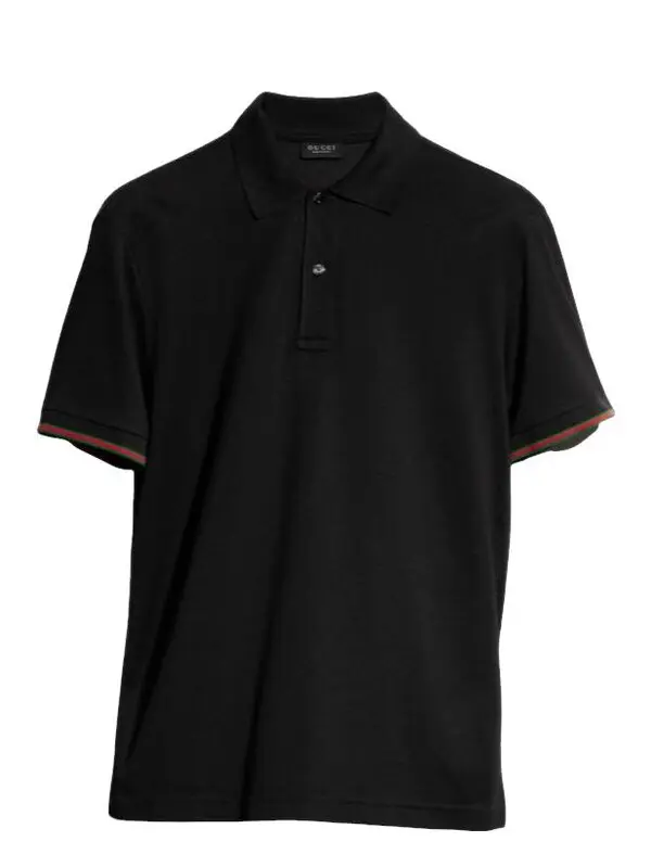 Gucci Silk Jersey Polo Shirt With Web - Black