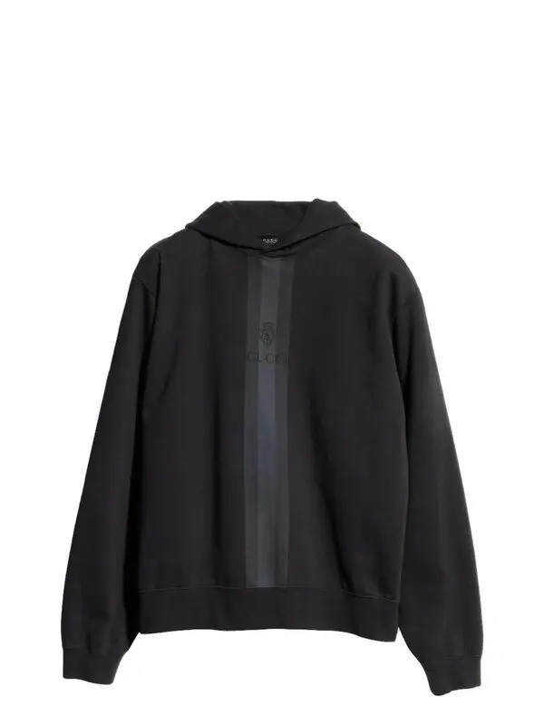 Gucci Hooded Sweatshirt With Muted Web Detail And Crest Print - Black