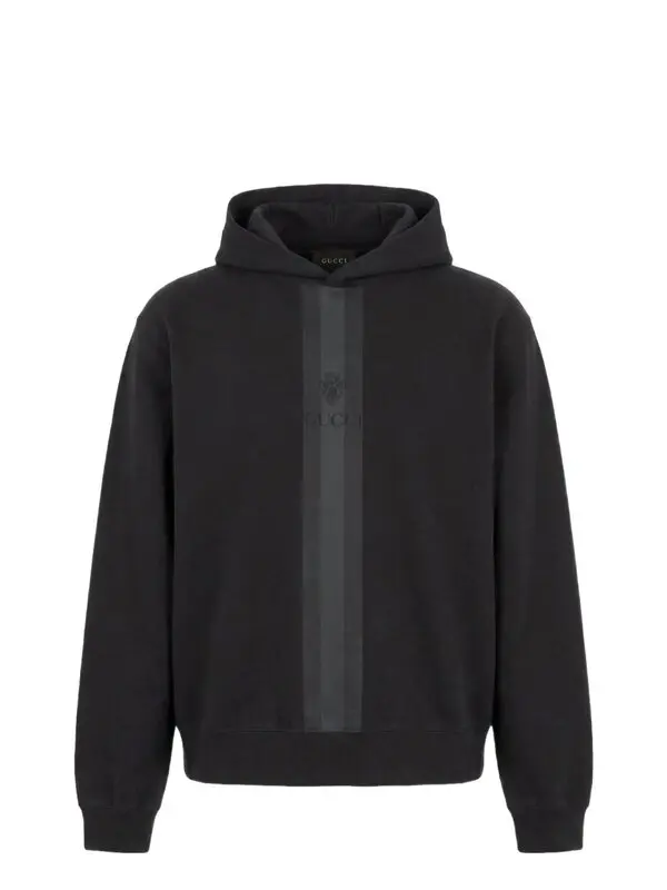 Gucci Hooded Sweatshirt With Muted Web Detail And Crest Print - Black