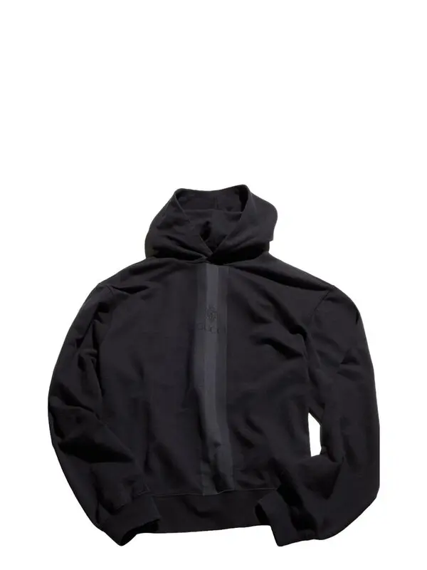 Gucci Cotton Hooded Sweatshirt With Muted Web And Crest Print - Black