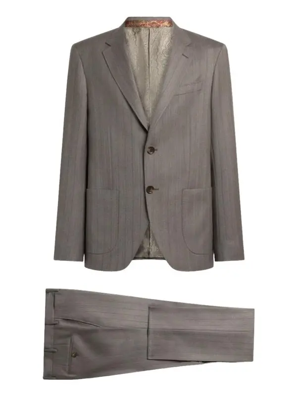 Etro Single-breasted Wool Suit With Chevron Stripes - Grey