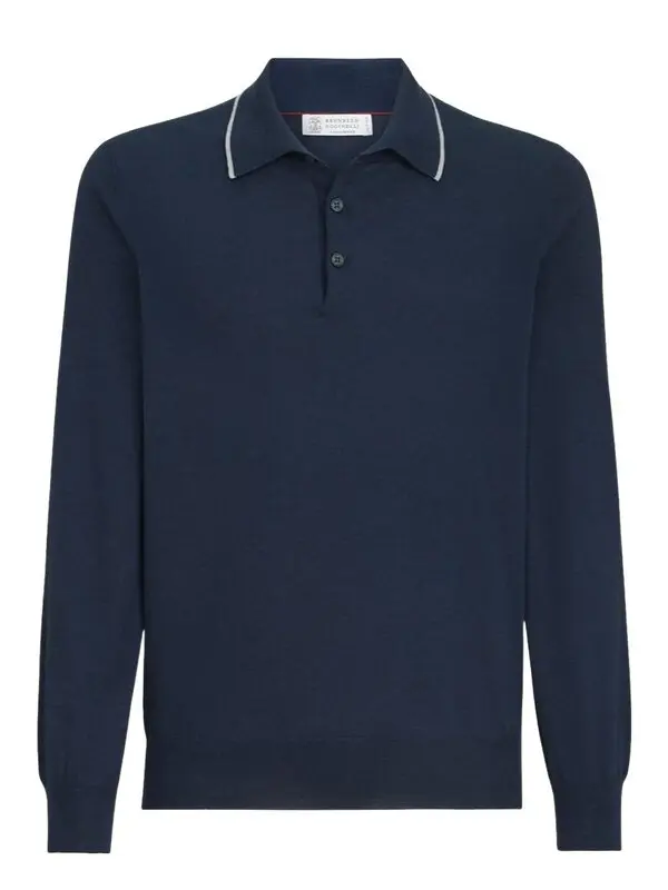 Brunello Cucinelli Sea Island Cotton And Cashmere Lightweight Knit Polo - Avio Blue