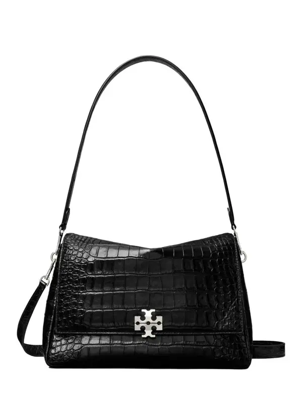 Tory Burch Charlie Embossed Croc Shoulder Bag - Black