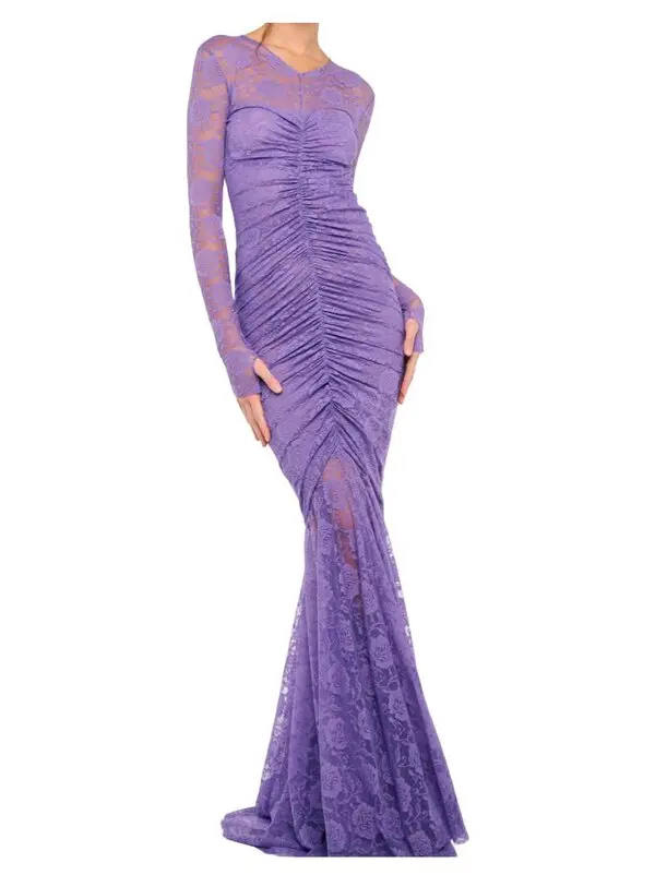 Norma Kamali V-neck Shirred Front Fishtail Gown - Lavender