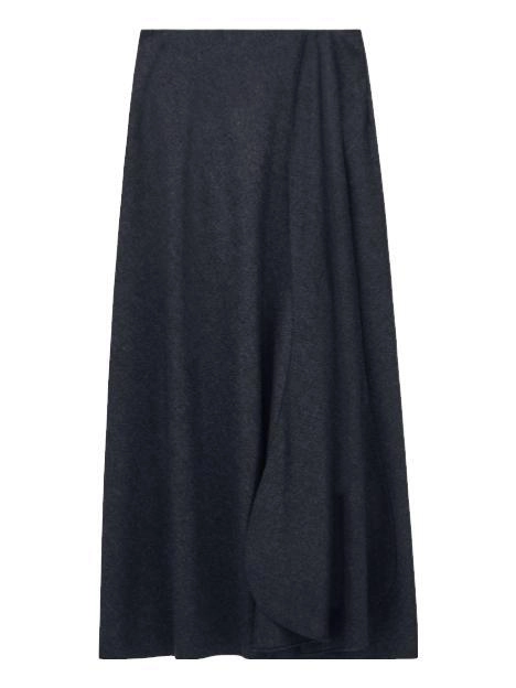 Giorgio Armani Long Flannel Wool And Cashmere Skirt With Side Drape - Grey