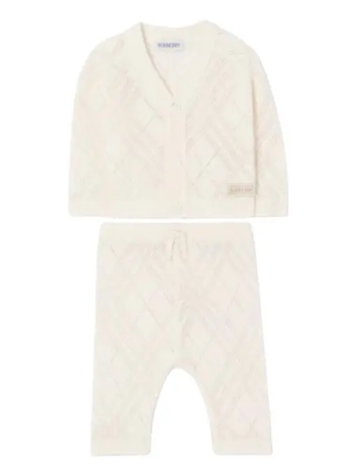 Burberry Cashmere Knit Cardigan And Trouser Set - Ivory