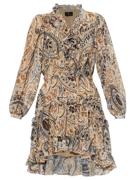 Etro Long-sleeved Printed Dress - Beige